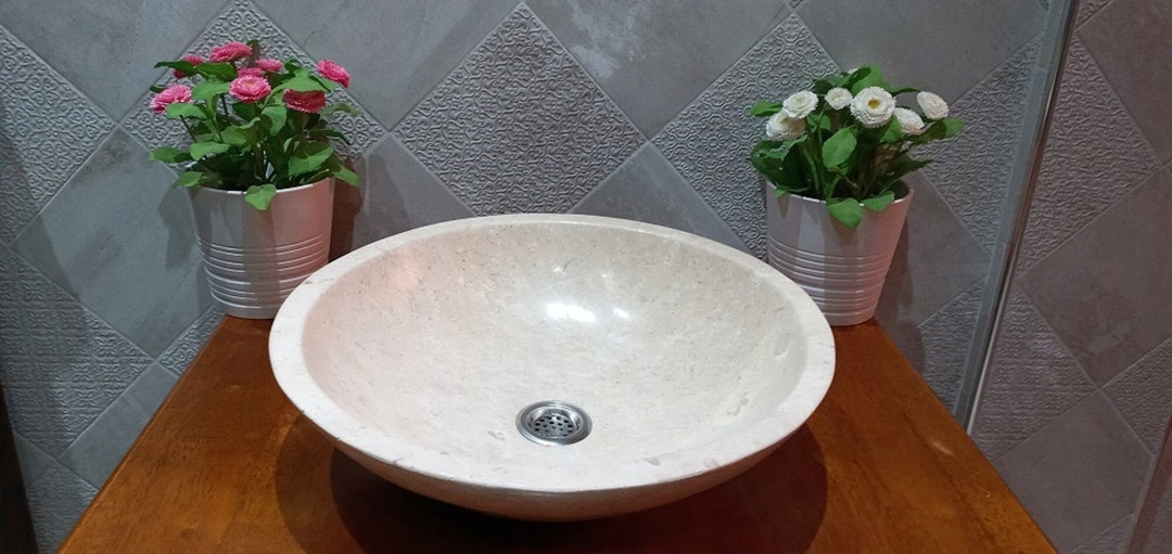 Marble Round Shaped Countertop Sink Circular Bathroom Vessel Washbasin ...