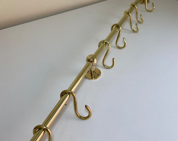 Brass Pot Rail Hand Crafted Natural Unlacquered Brass Wall Mounted Pot ...