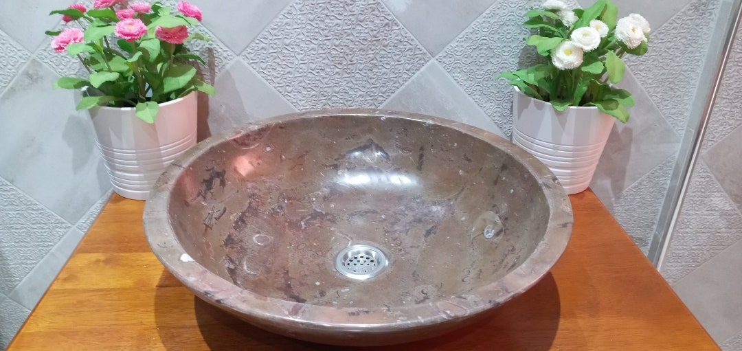 Marble Round Shaped Countertop Sink Circular Bathroom Vessel Washbasin ...