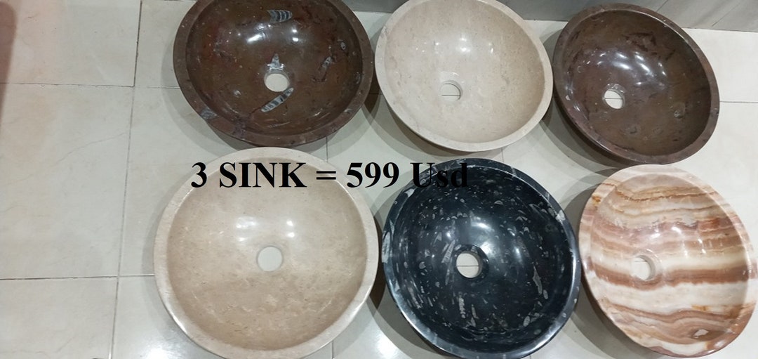 3 Marble Round Shaped Countertop Sink Circular Bathroom Vessel ...