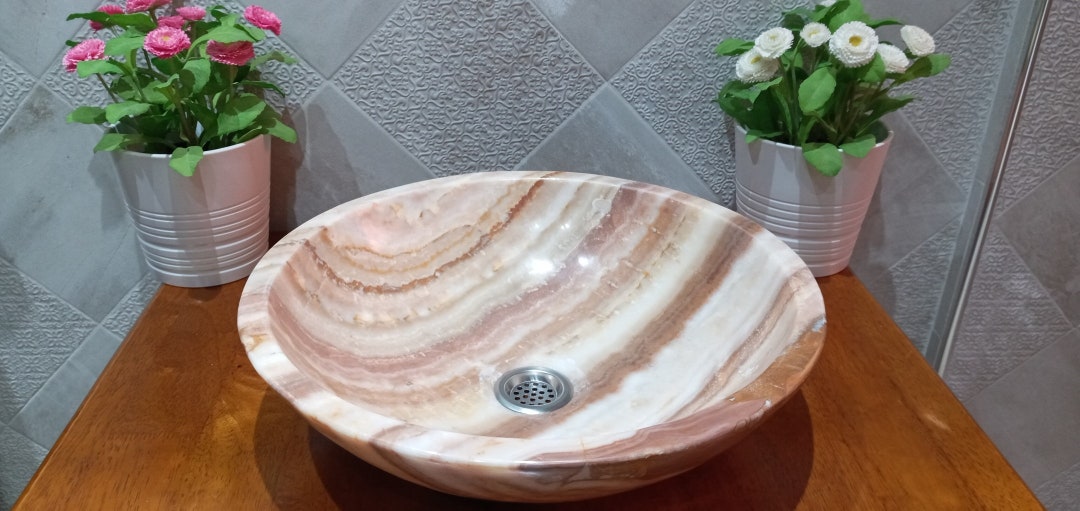 Marble Round Shaped Countertop Sink Circular Bathroom Vessel Washbasin ...