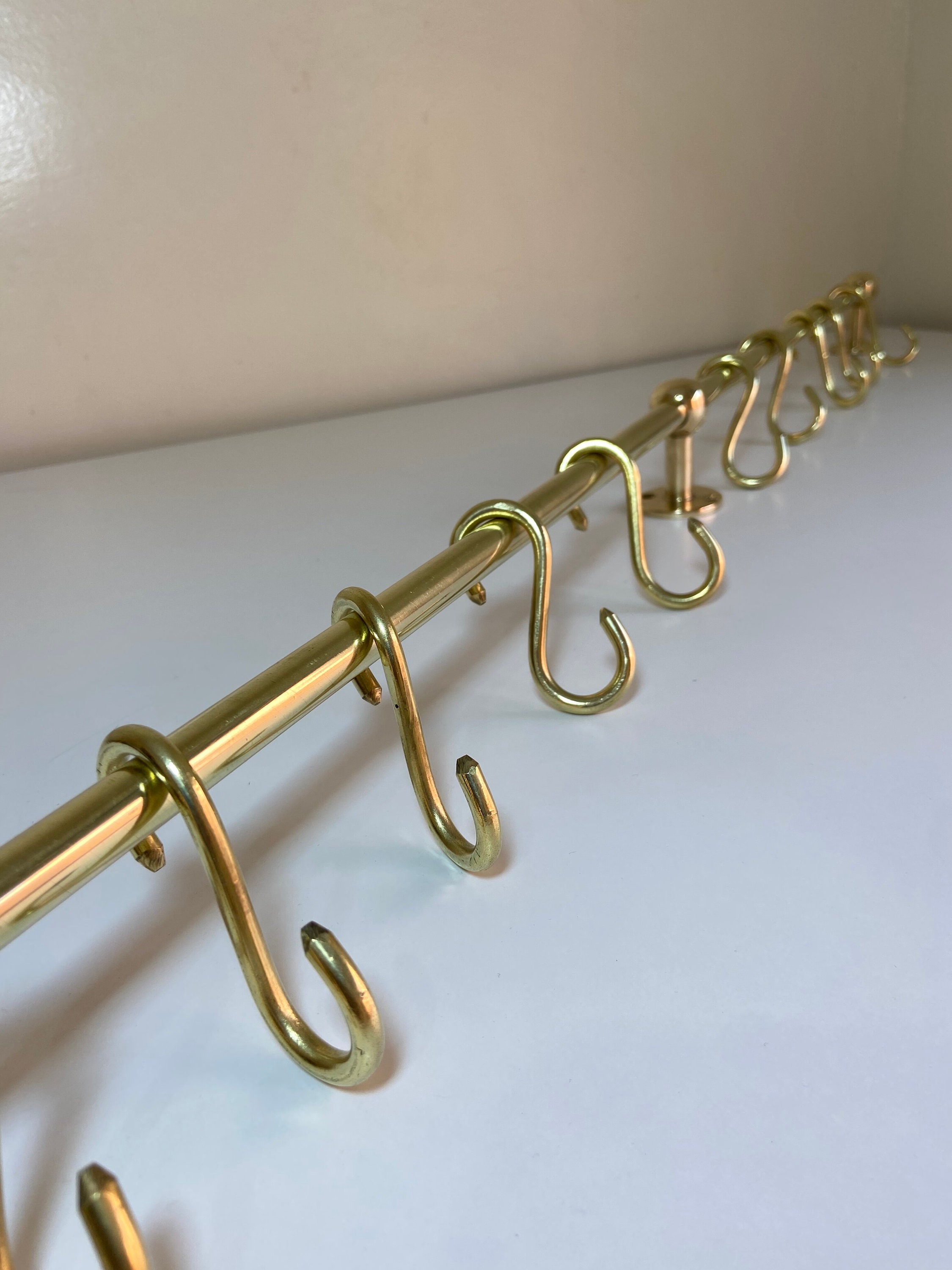 Brass Pot Rail Hand Crafted Natural Unlacquered Brass Wall Mounted Pot ...