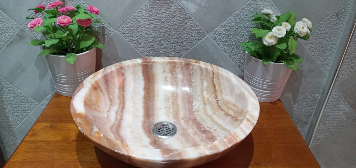 Marble Round Shaped Countertop Sink Circular Bathroom Vessel Washbasin ...