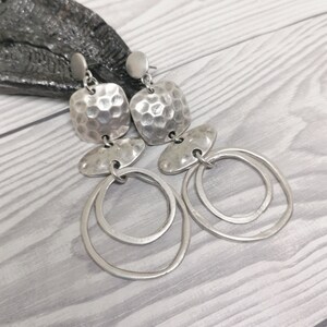 Long Silver Abstract Earrings,big Geometric Hammered Dangle Earrings ...
