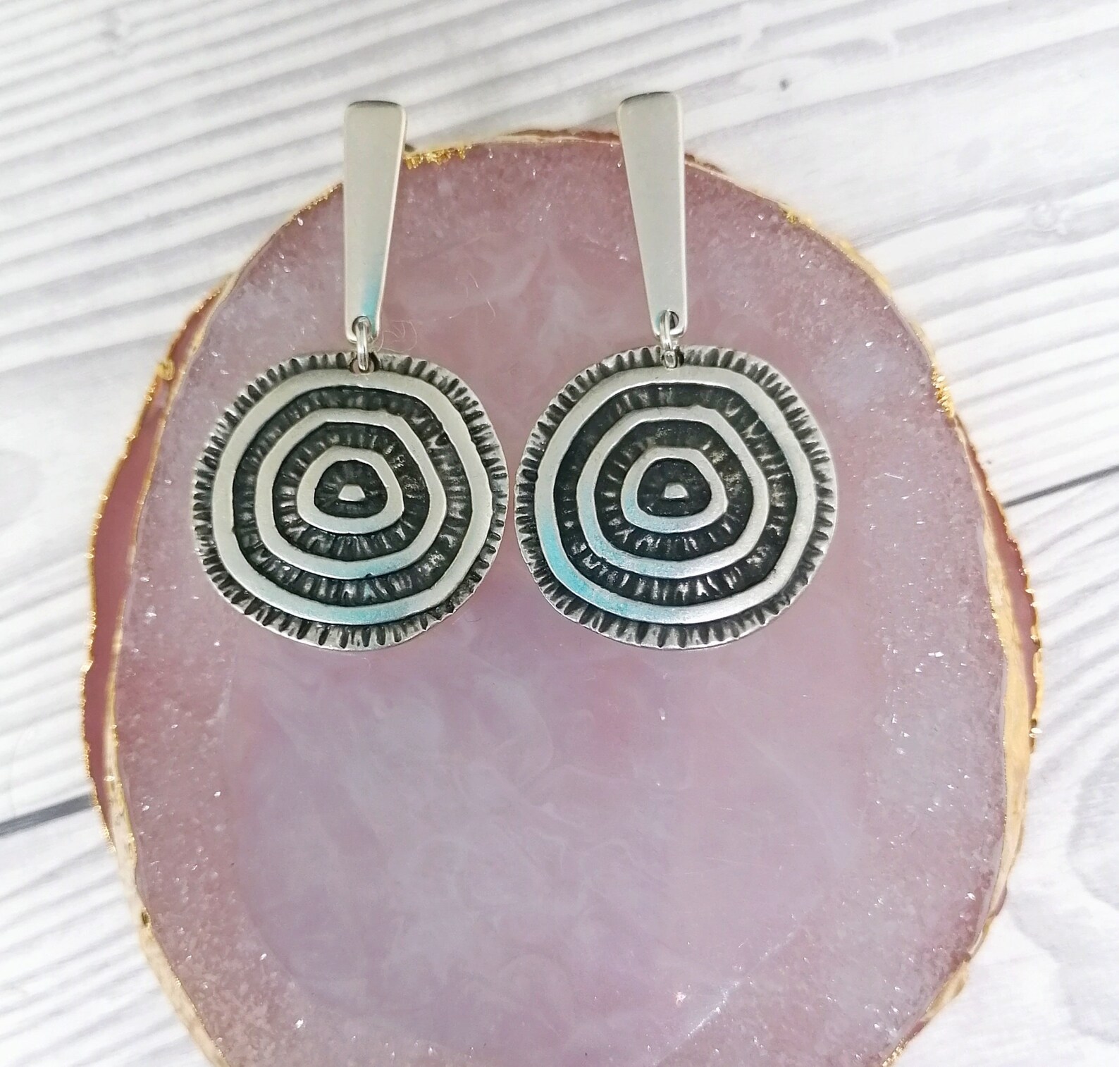 Unique Antique Silver Round Swirl Design Statement Dangle - Etsy UK