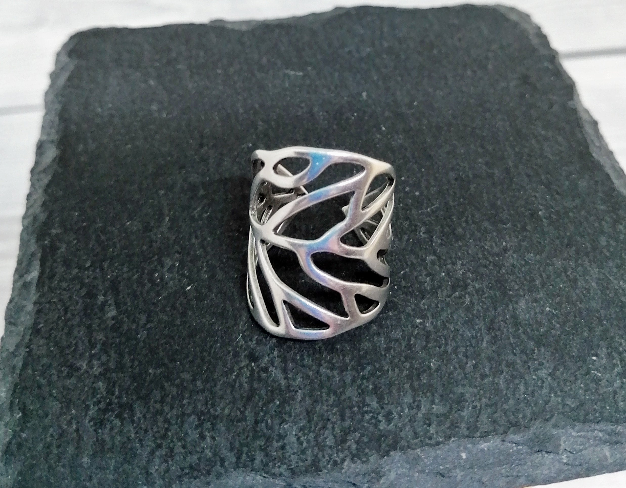 Silver Leaf Ring Wide band silver leaf cut out ring Silver | Etsy