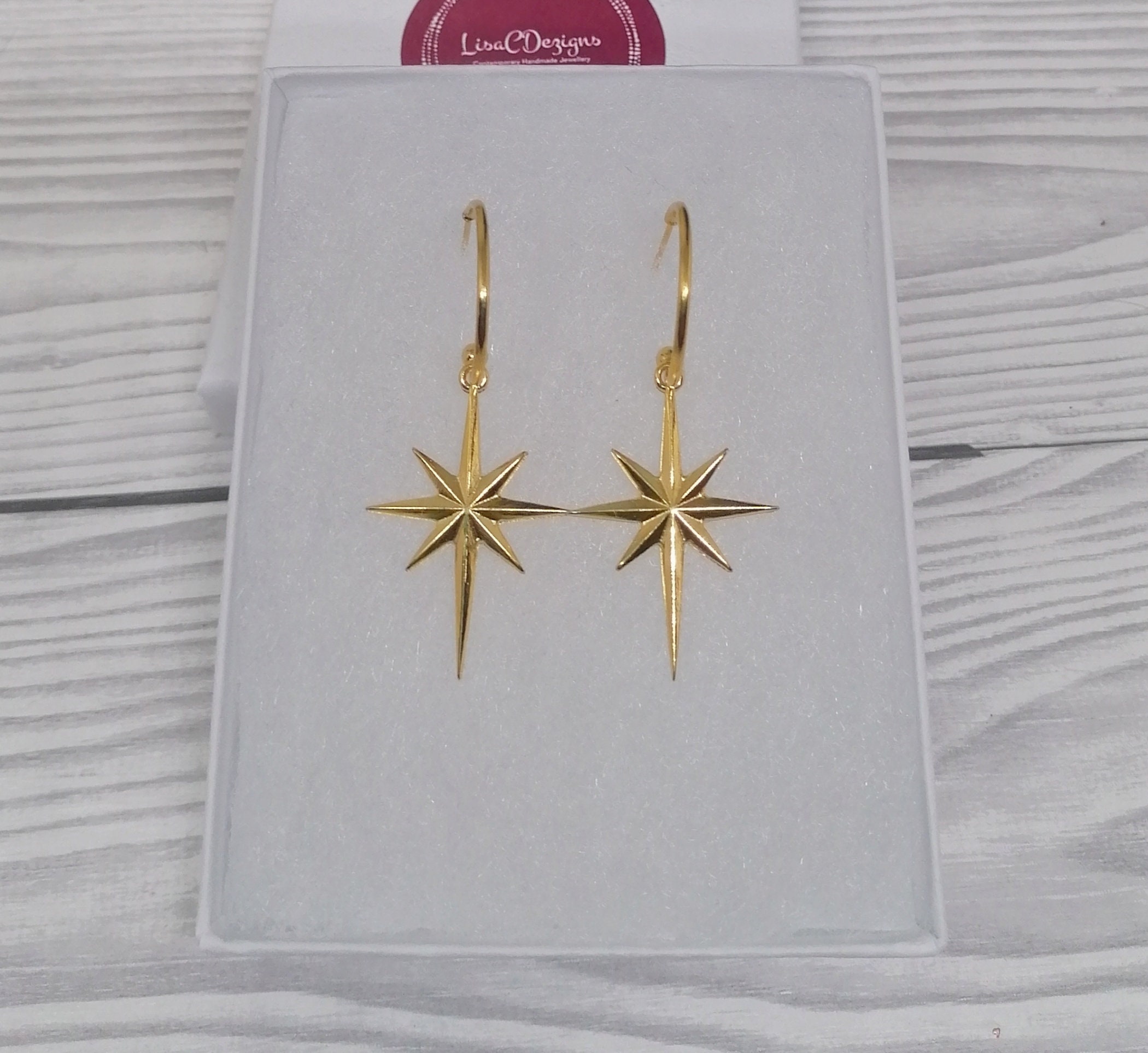 Gold North Star Earringslong Starburst Hoop Earrings Gold - Etsy