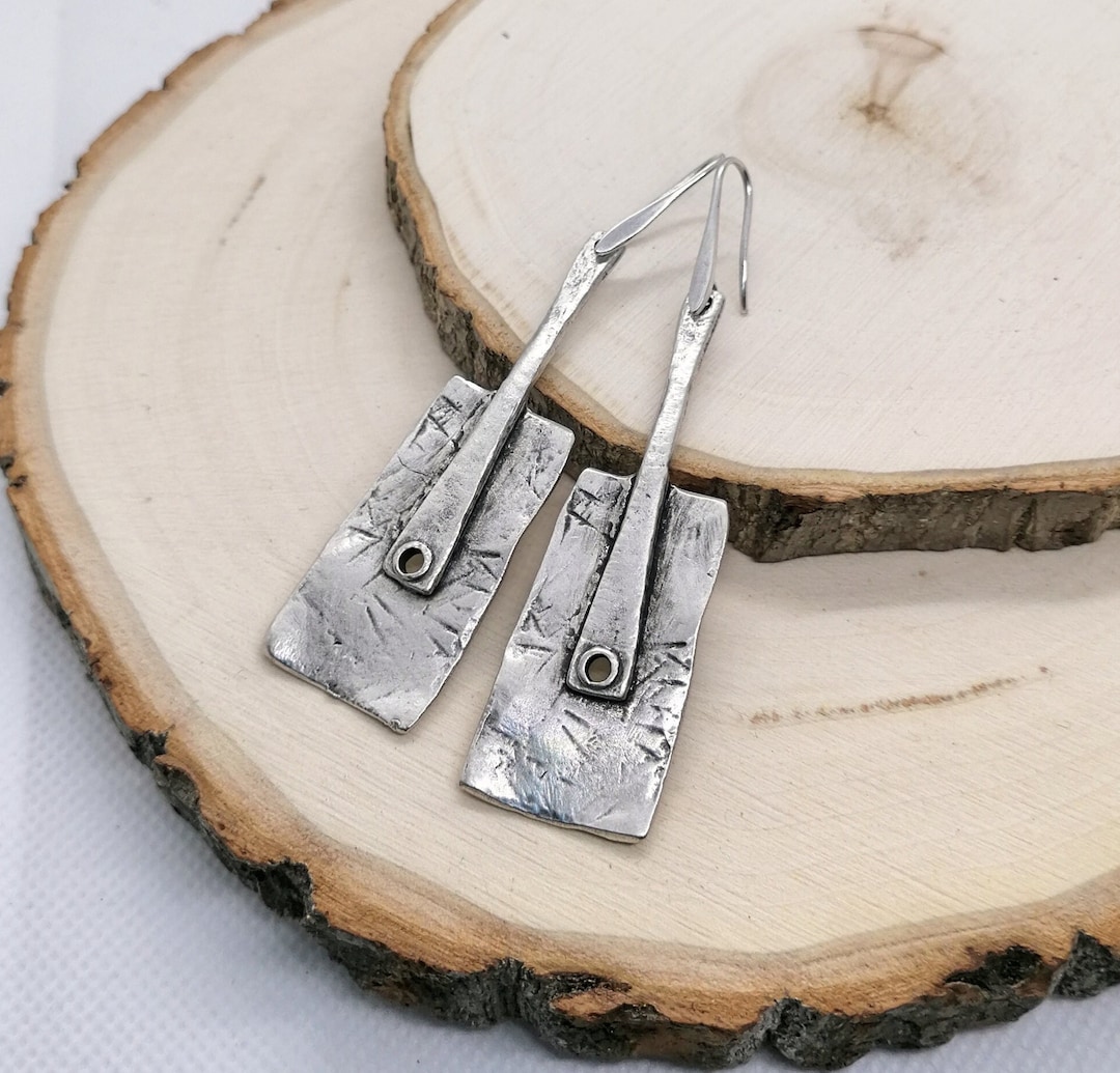Long Antique Silver Abstract Earrings, Silver Boho Dangle Earrings ...