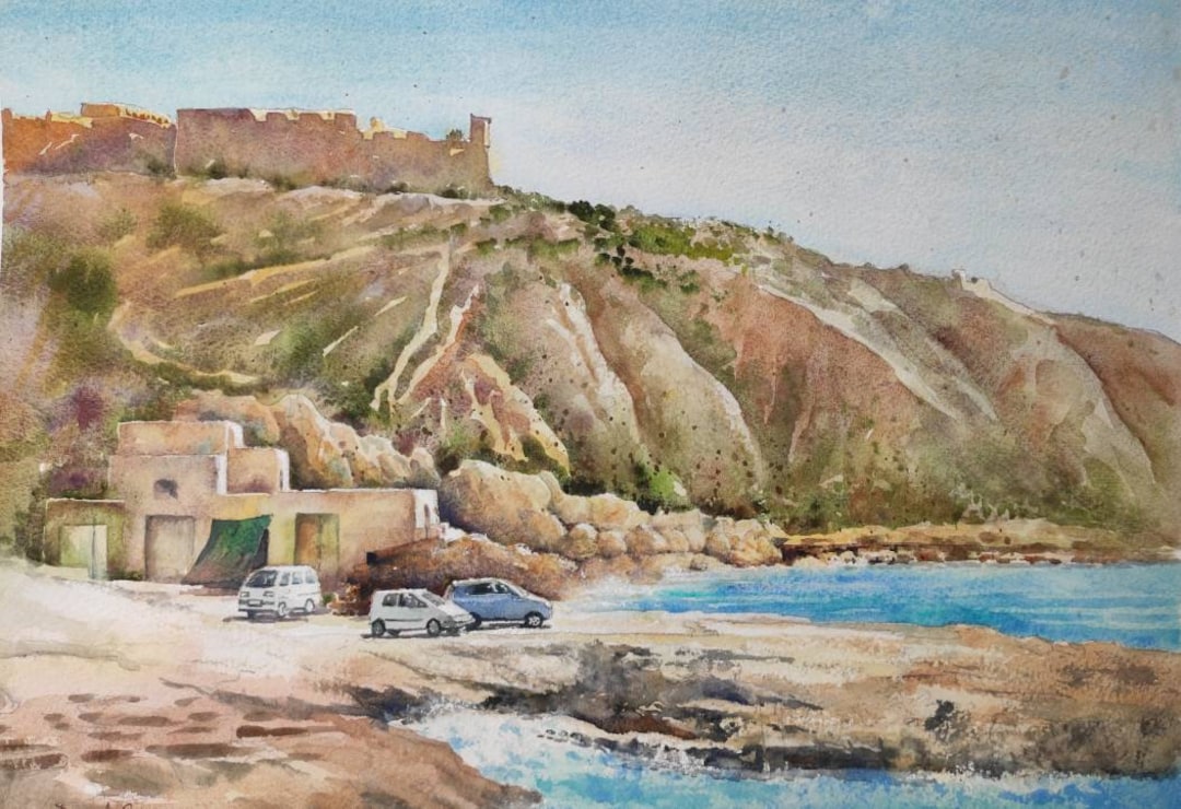 Gozo Landscape Original Watercolor Painting of Landscape Scene on 100% ...