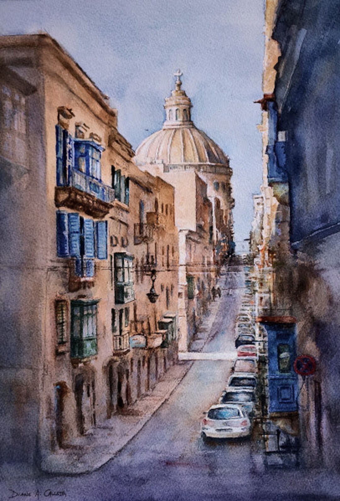 Mint Street Valletta Watercolour Painting. an Urban Scene - Etsy