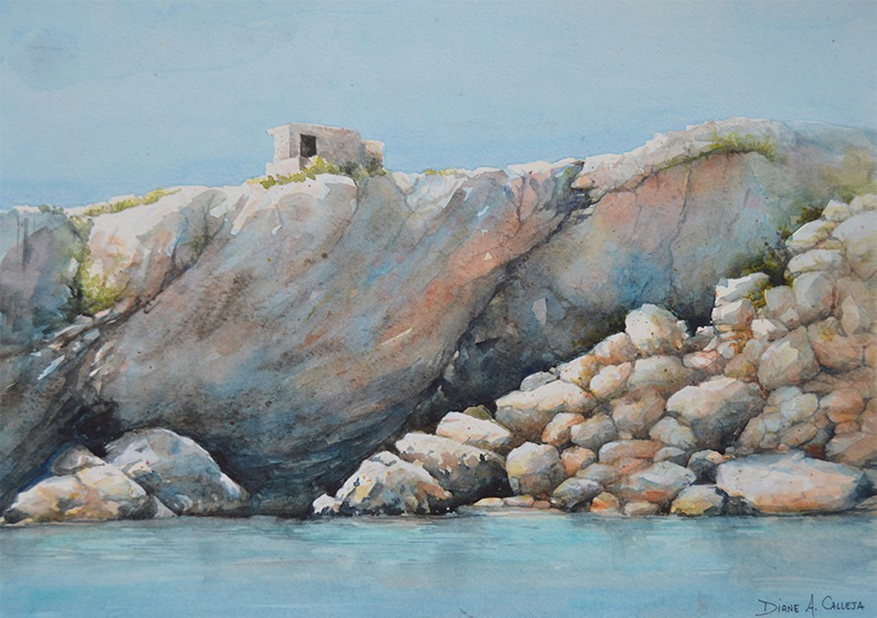 The Rock Seascape Original Watercolor Landscape Scene on A3 | Etsy