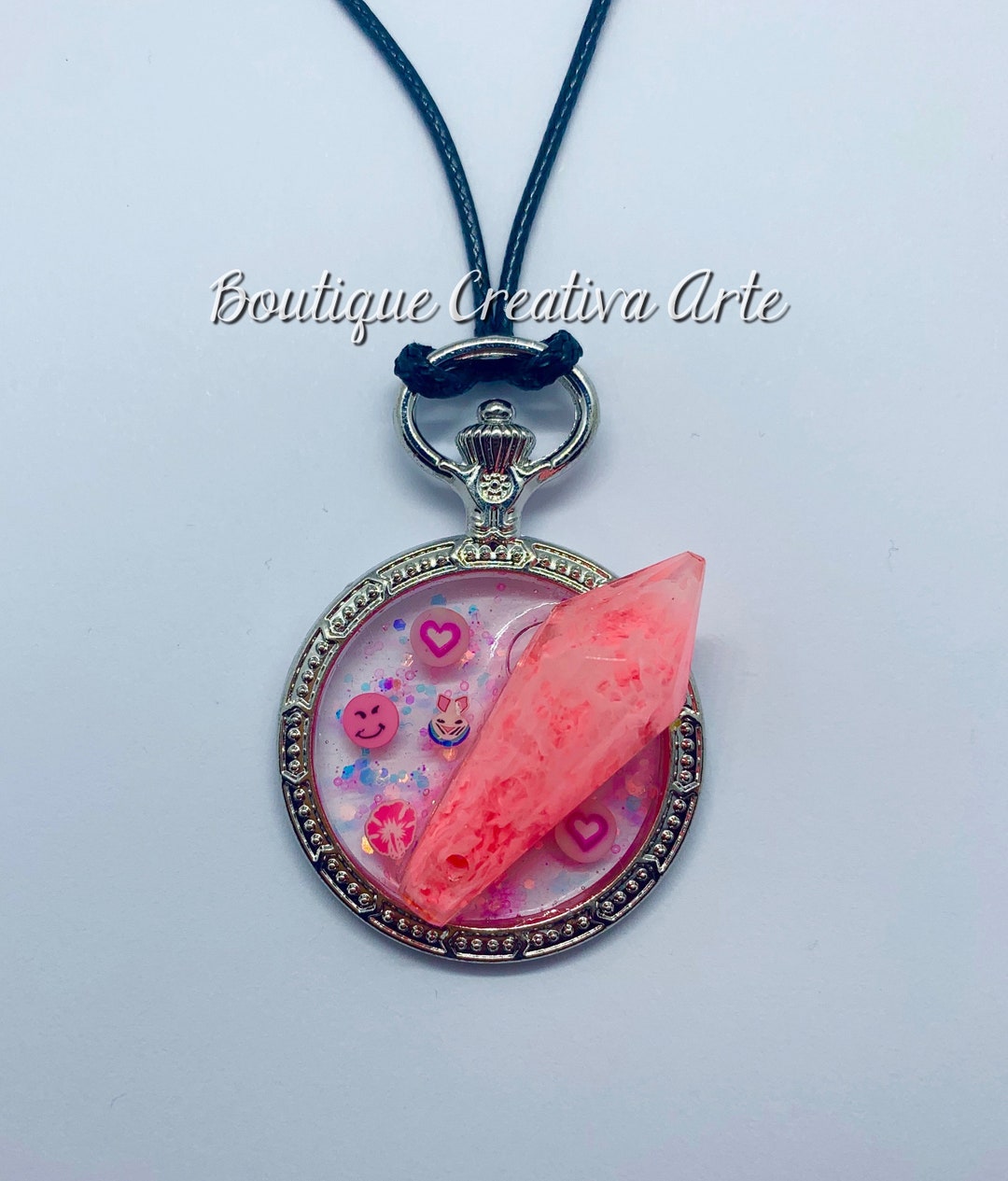 Glitter Resin Necklace and Fimo Charms With 3D Resin Diamond - Etsy