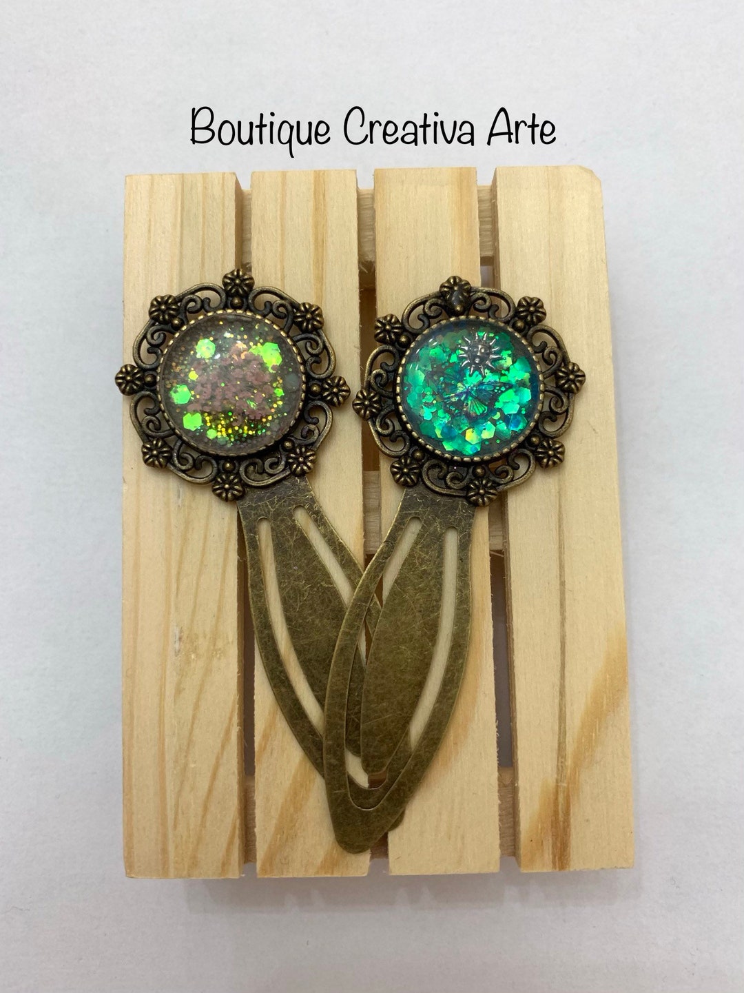 Resin Bookmarks on a Metallic Base With Glitter and Charm - Etsy