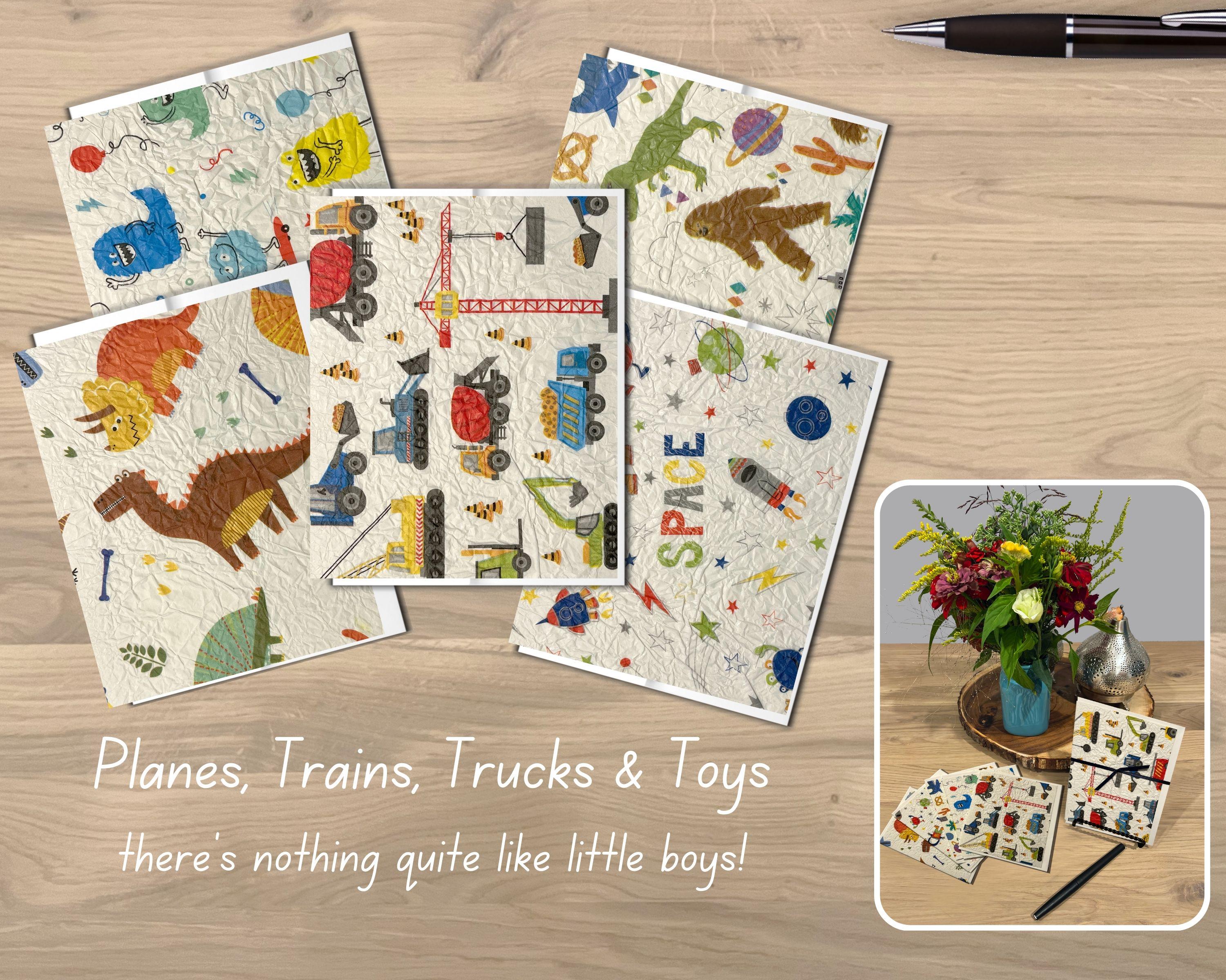 Planes, Trains, Trucks and Toys Stationery Set / 5 Vibrant & Bold Kid ...