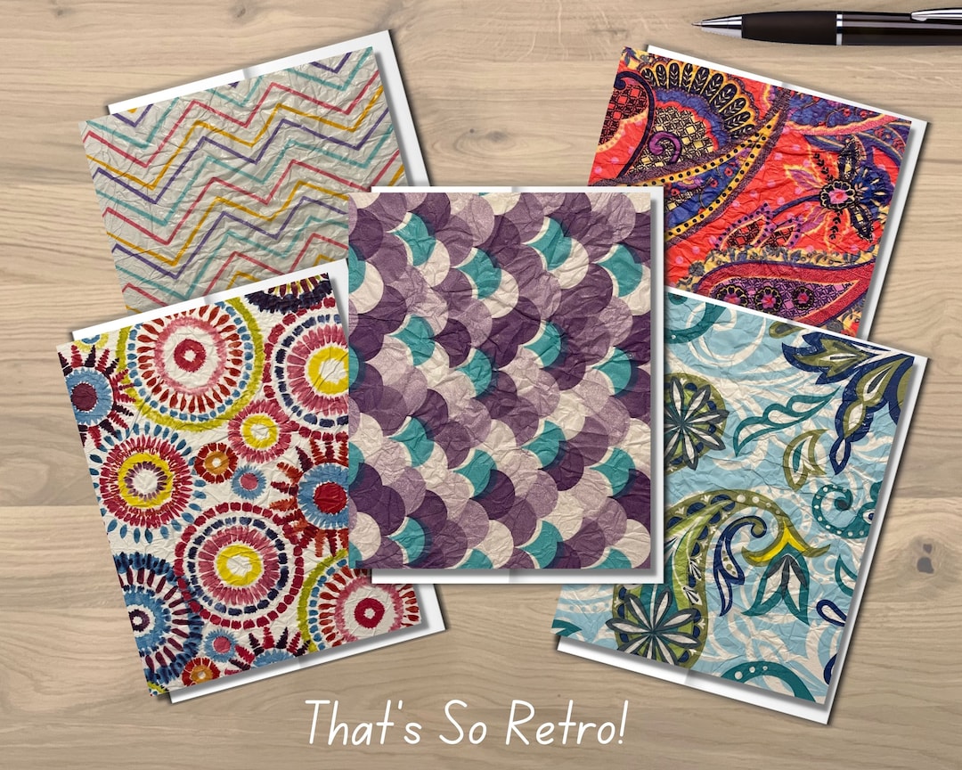 That's so Retro Stationery Set / 5 Vibrant & Bold Themed / Blank Note ...