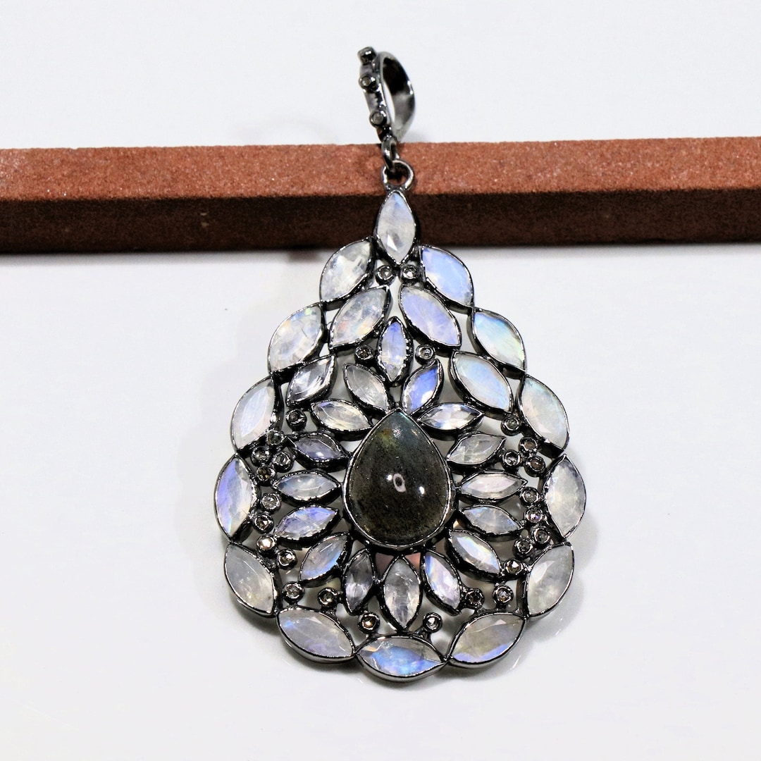 Amazing Moonstone Pendant Labradorite Jewelry 925 Sterling Silver ...