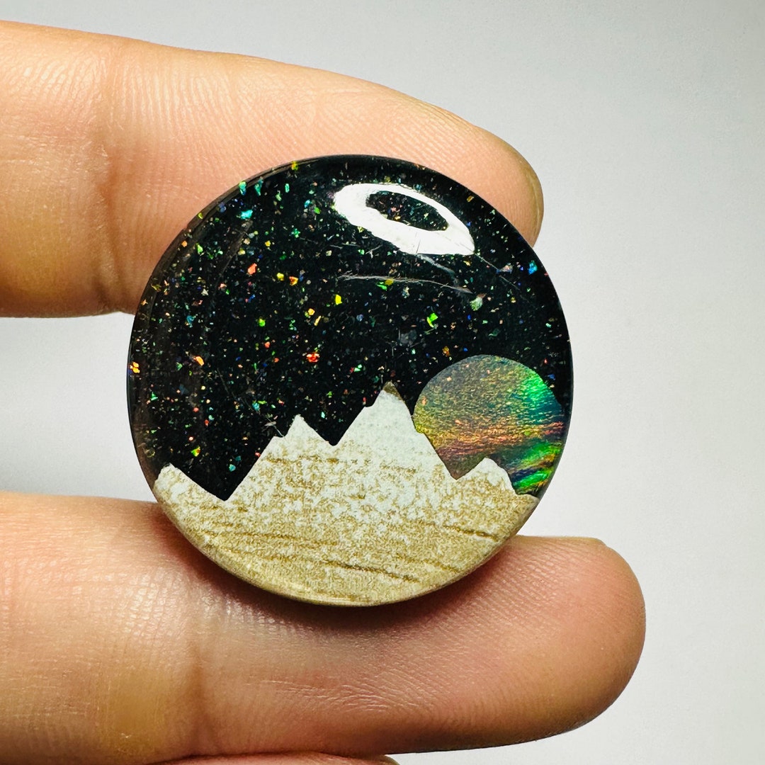 Black Opal Galaxy Fire & Mountain Moon Cabochon Gemstone, Amazing ...