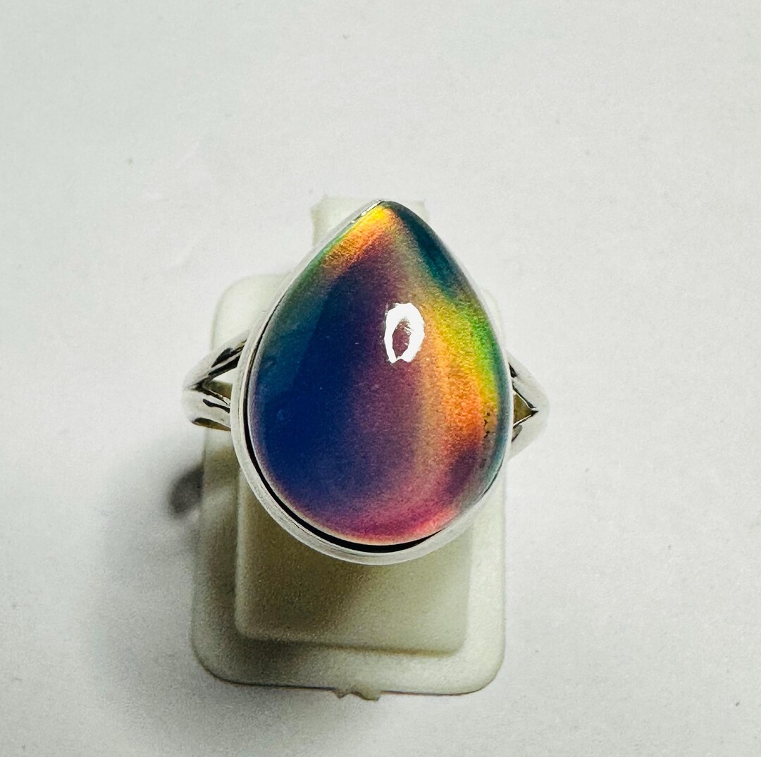 Rainbow Fire Tear Drop Aurora Opal Rings- 925 Sterling Silver Jewelry ...