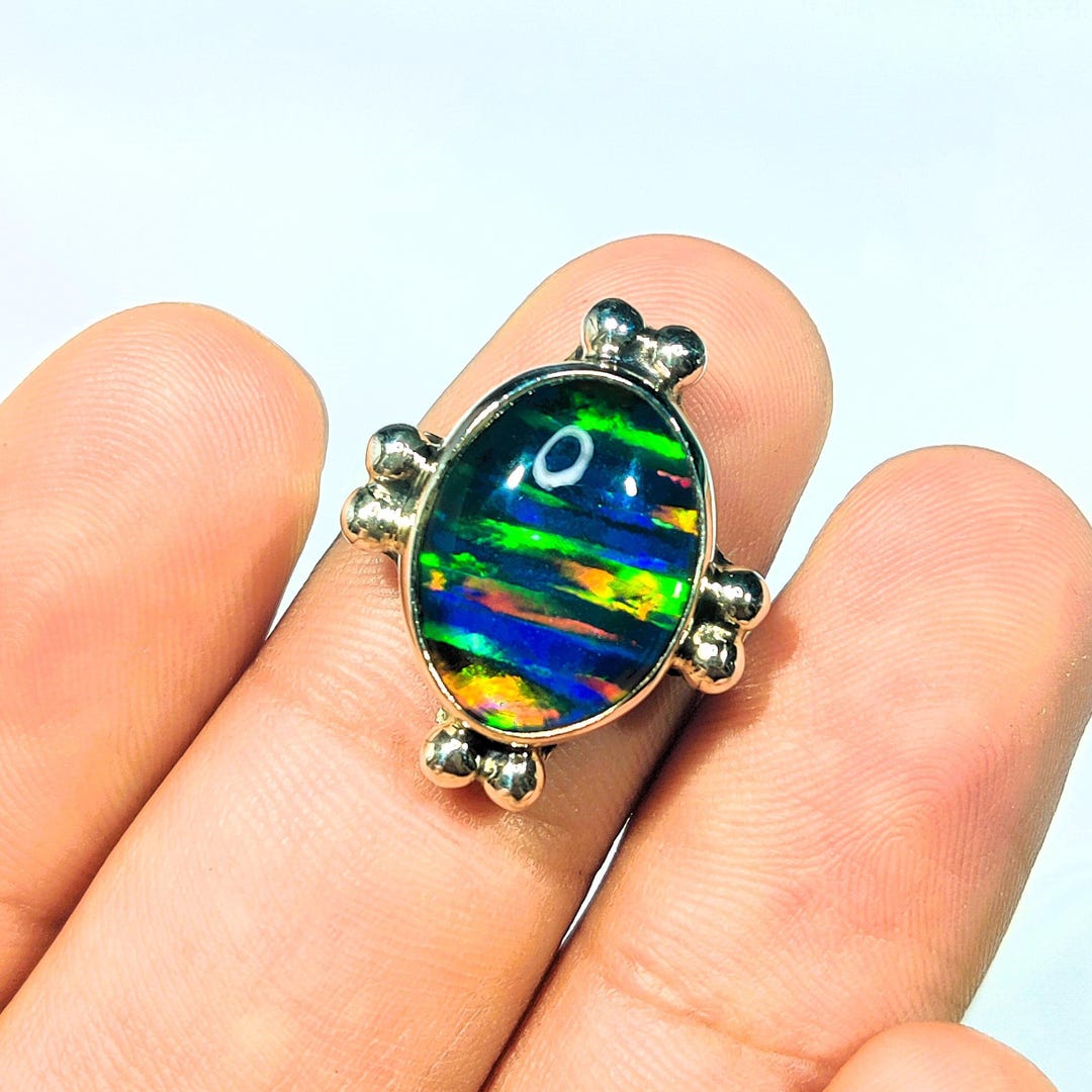 Gilson Opal Ring: Lab Created Black Opal, Sterling Silver - Etsy