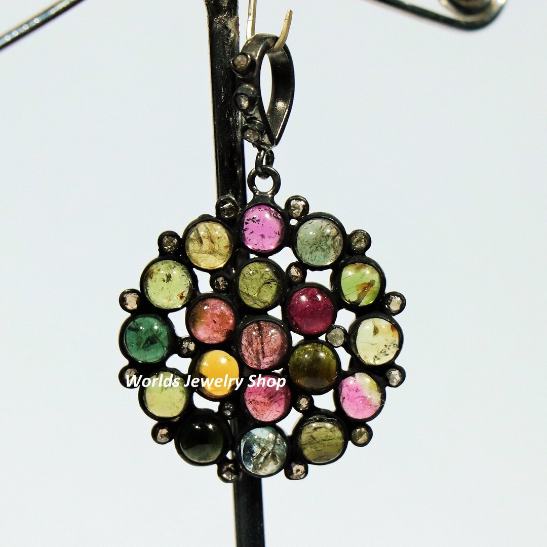 Multi Color Tourmaline Pendant Jewelry Rose Cut Diamond Pendant ...