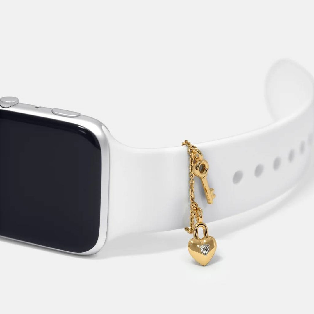 Excellent 18K Lucky Heart Charm Diamond Heart Watch Band Yellow Gold ...