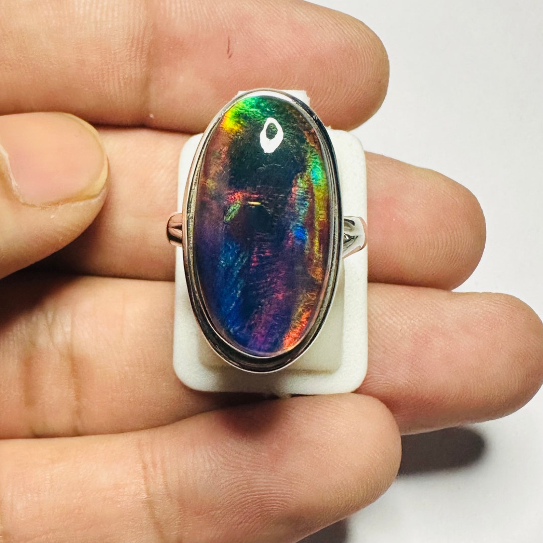 Rainbow Fire Aurora Opal Rings 925 Sterling Silver Jewelry Opal Doublet ...