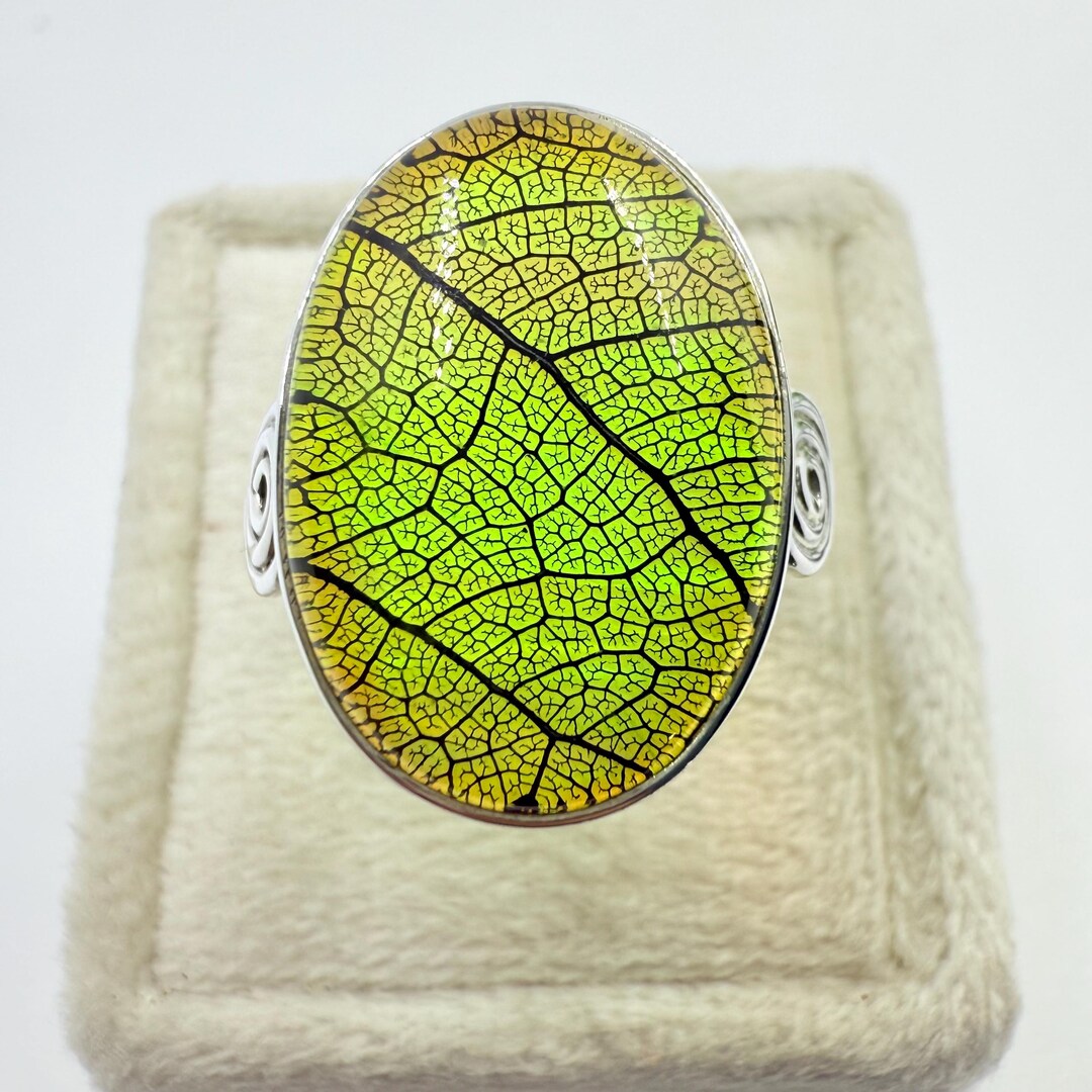 Aurora Opal Inlay Leaf Ring, 925 Sterling Silver Ring, Beautiful ...