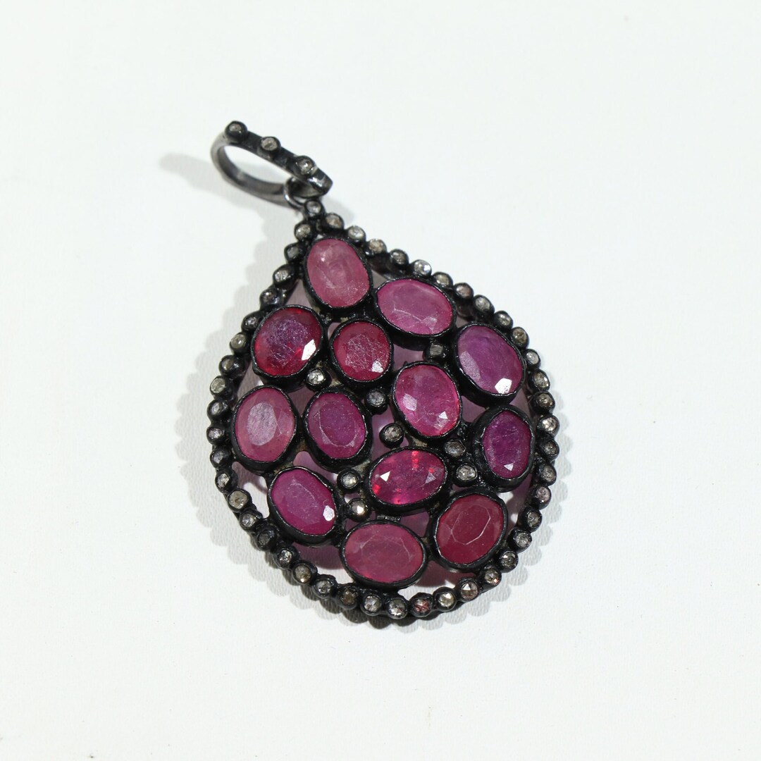 Natural Bangkok Ruby Pendant Jewelry, Silver Pendant, Victorian Jewelry ...