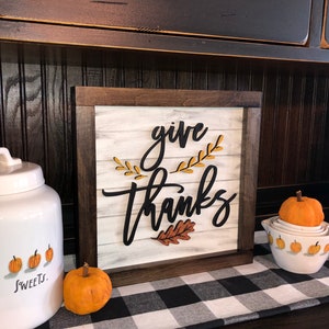 Give Thanks Sign, Fall Sign, Pumpkins, Tiered Tray Sign, Fall Decor ...