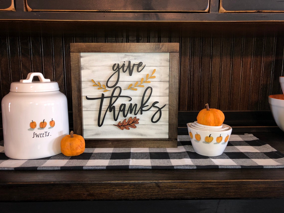 Give Thanks Sign, Fall Sign, Pumpkins, Tiered Tray Sign, Fall Decor ...