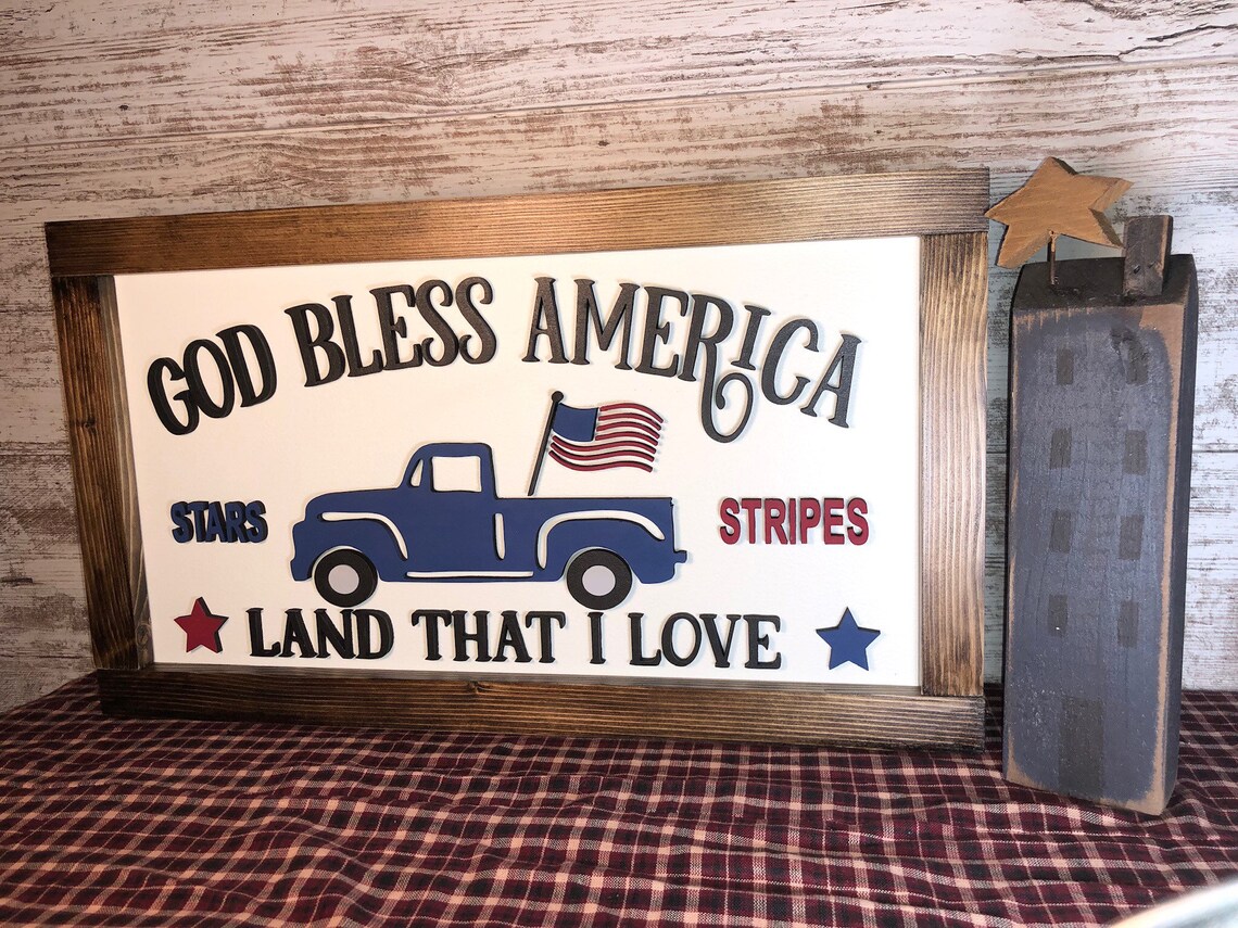 Patriotic Wooden Sign Americana Decor Vintage Truck America | Etsy