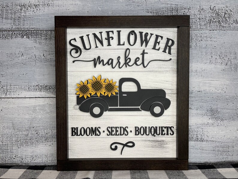 Sunflower Sign, Truck Sign, Sunflower Decor, 3D Sign, Fall Sign, Autumn ...