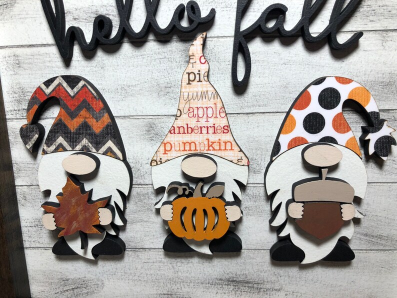 Gnome Fall Sign Hello Fall Sign Buffalo Plaid Decor | Etsy