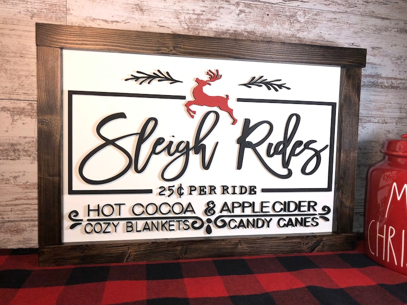 Christmas Sign Winter Decor Sleigh Rides 3D sign Christmas | Etsy