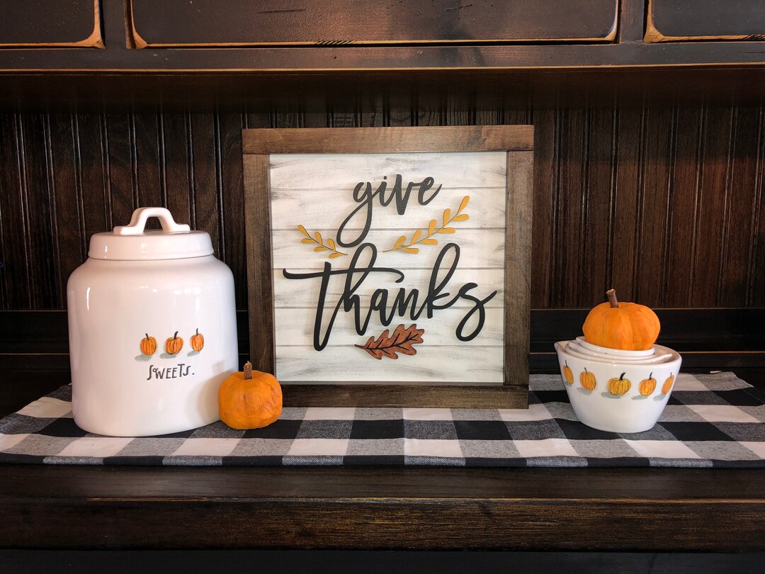 Give Thanks Sign, Fall Sign, Pumpkins, Tiered Tray Sign, Fall Decor ...