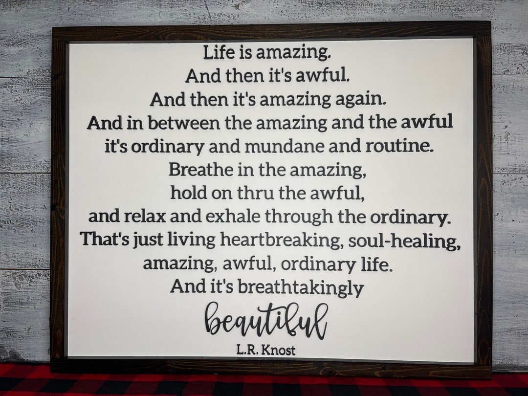 Life is Amazing Framed Wood Sign, L. R. Knost Quote Home Decor ...