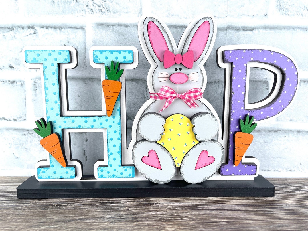 HOP Easter Bunny Shelf Sitter, Bunny, Easter Decor, Hop Tiered Tray ...