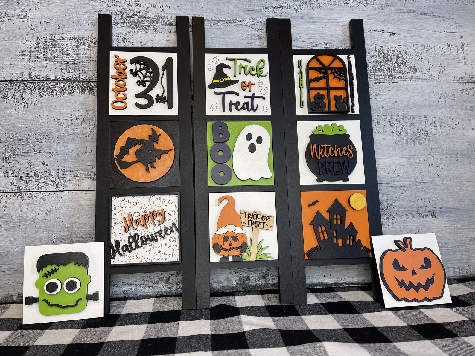 Halloween Ladder Inserts, Interchangeable Sign, Ladder Decor, Tiered ...