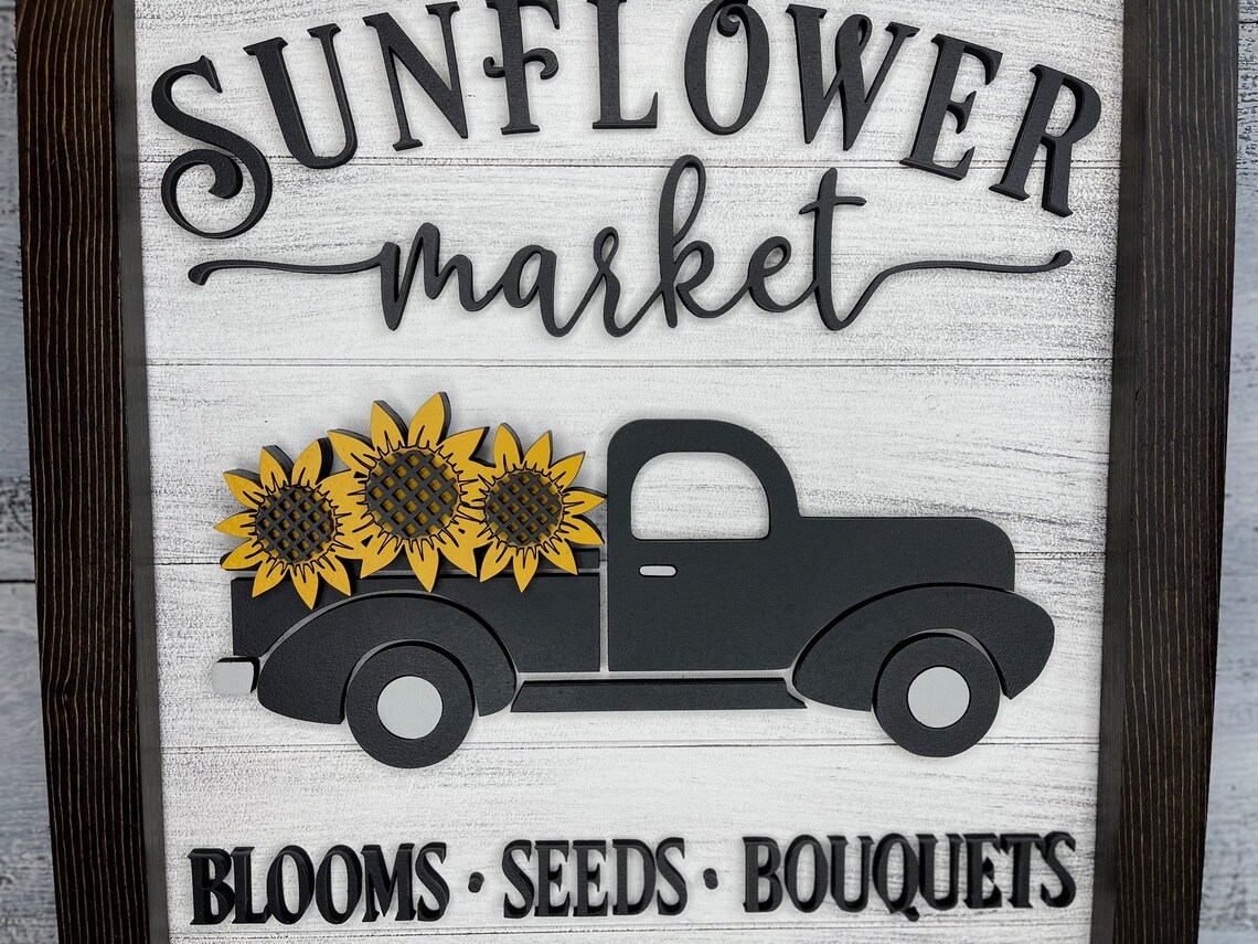 Sunflower Sign, Truck Sign, Sunflower Decor, 3D Sign, Fall Sign, Autumn ...