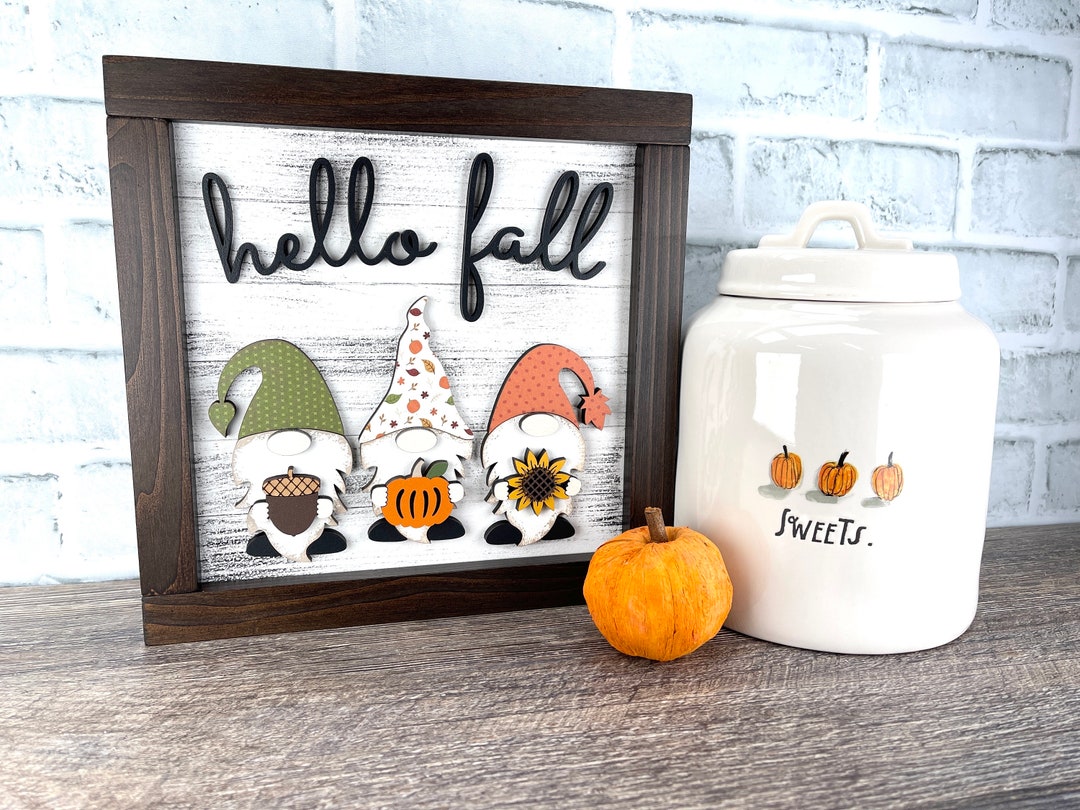 Gnome Fall Sign, Hello Fall Sign, Buffalo Plaid Decor, Pumpkins, Tiered ...