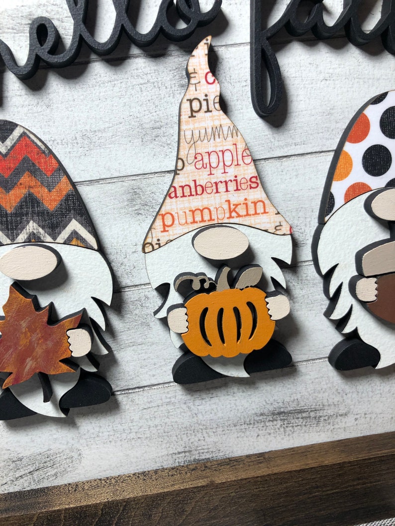 Gnome Fall Sign Hello Fall Sign Buffalo Plaid Decor | Etsy