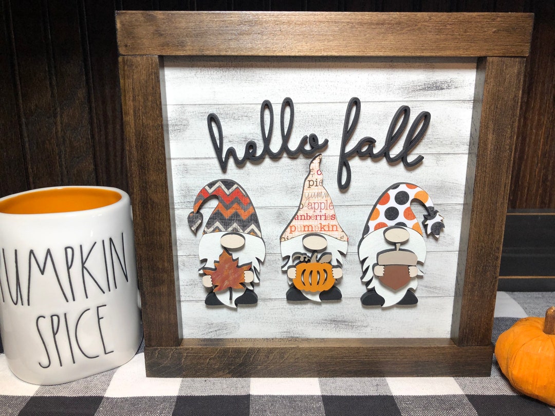 Gnome Fall Sign Hello Fall Sign Buffalo Plaid Decor - Etsy