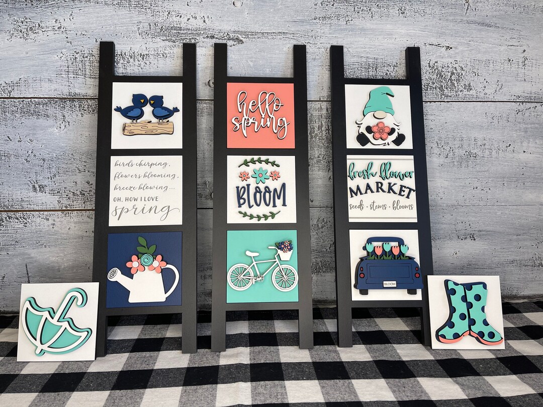 Spring Leaning Ladder Inserts, Spring Decorations, Spring Tiered Tray ...