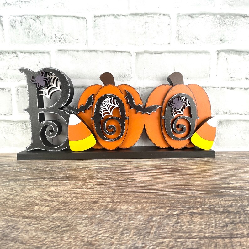 BOO Halloween Shelf Sitter, Spooky, Mantel Decor, Standing Wood Sign ...