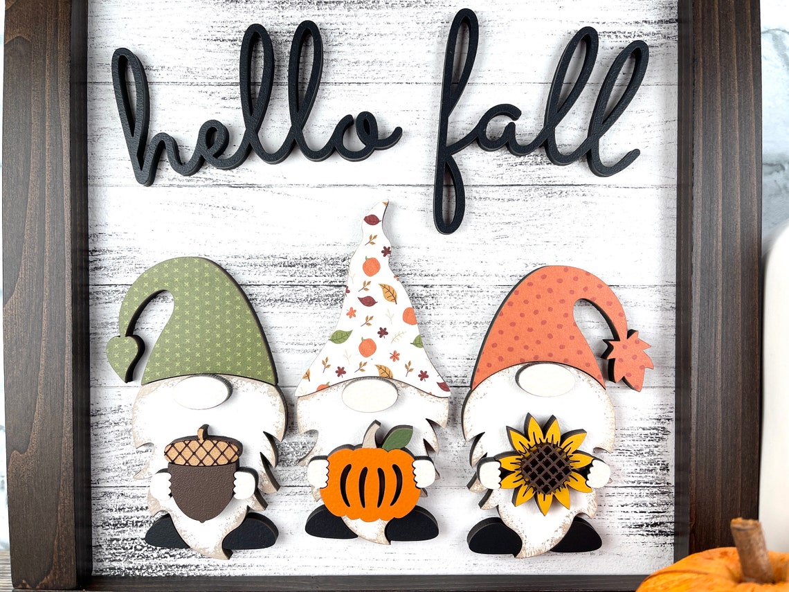 Gnome Fall Sign, Hello Fall Sign, Buffalo Plaid Decor, Pumpkins, Tiered ...