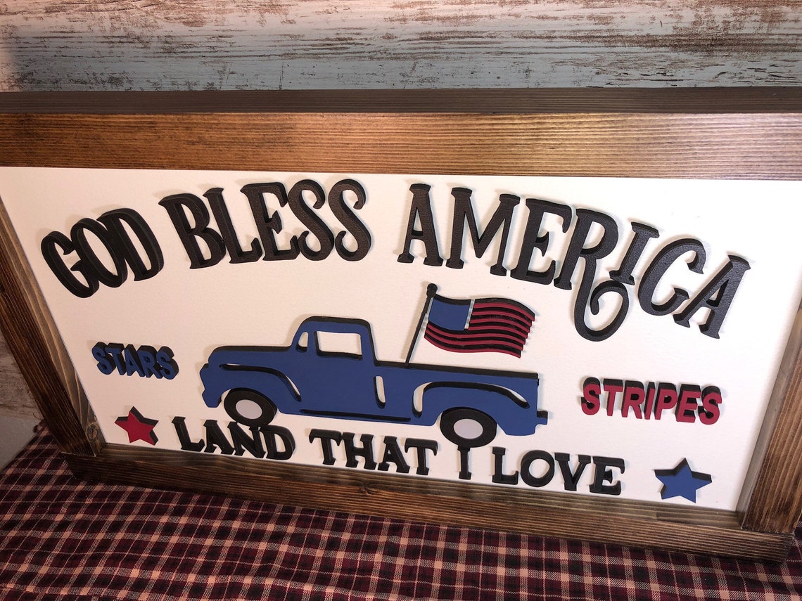 Patriotic Wooden Sign Americana Decor Vintage Truck America | Etsy