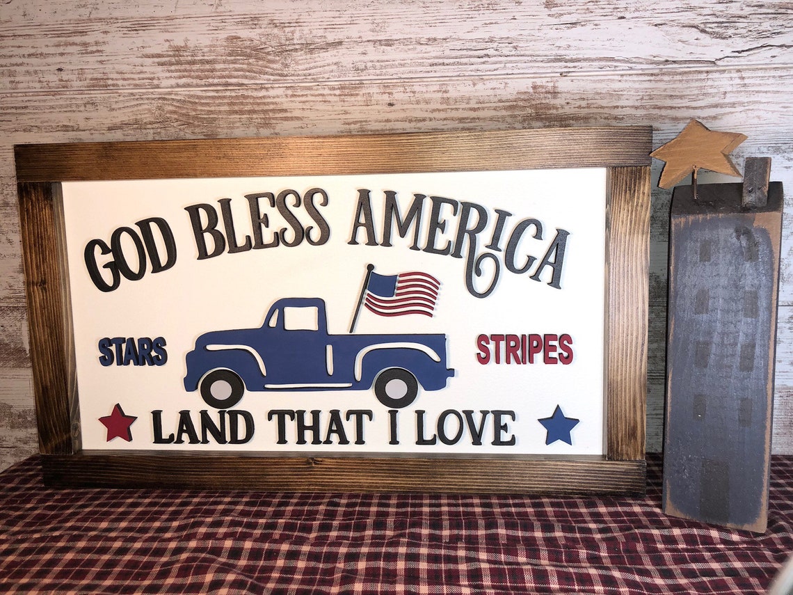 Patriotic Wooden Sign Americana Decor Vintage Truck America | Etsy