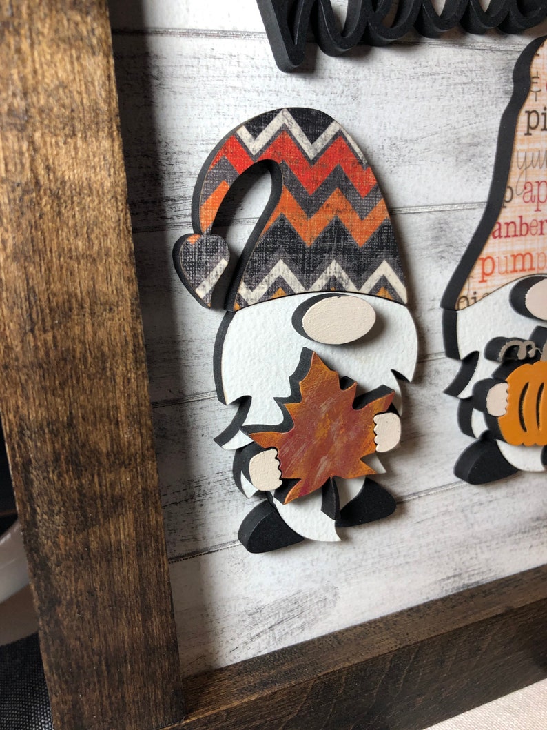 Gnome Fall Sign Hello Fall Sign Buffalo Plaid Decor | Etsy