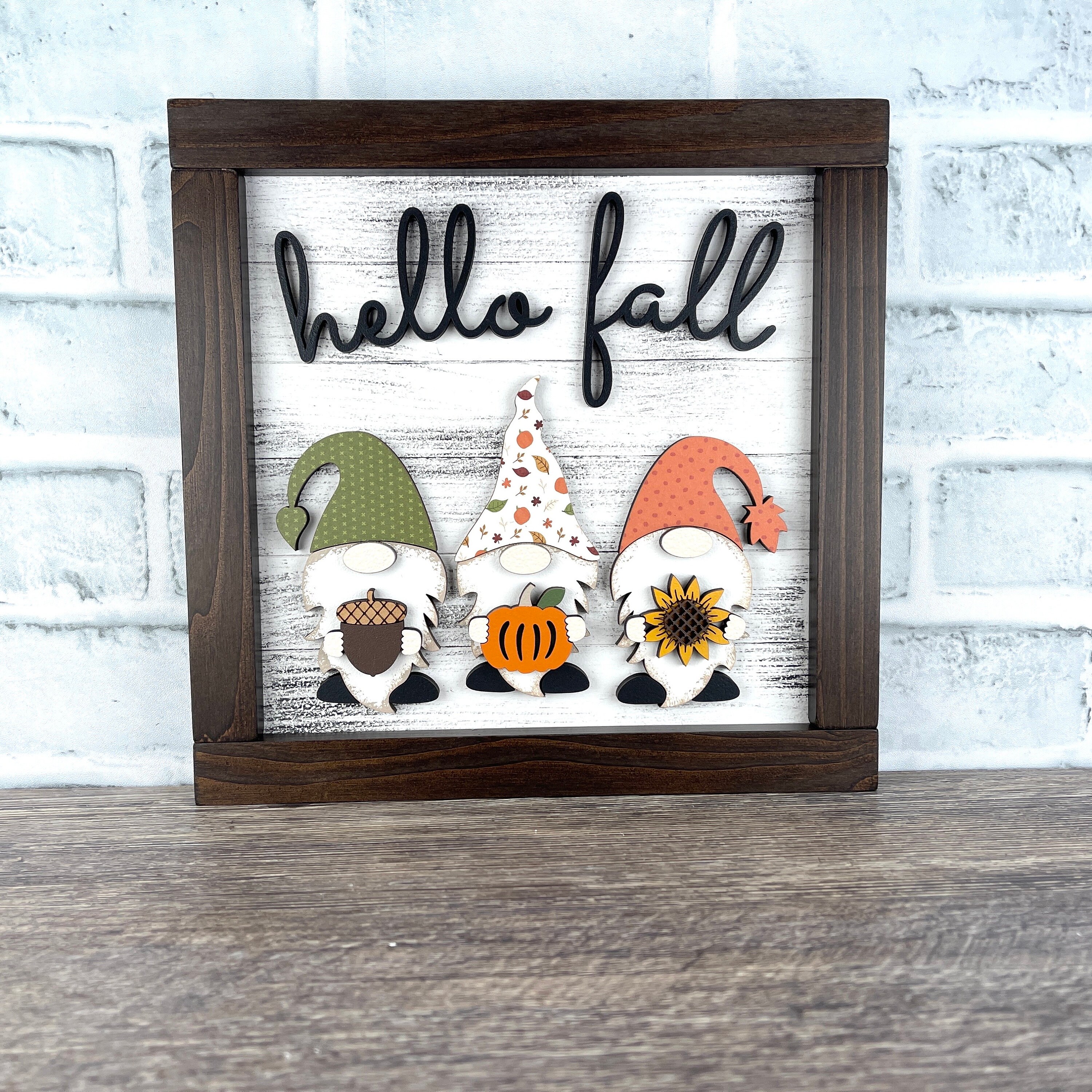 Gnome Fall Sign, Hello Fall Sign, Buffalo Plaid Decor, Pumpkins, Tiered ...
