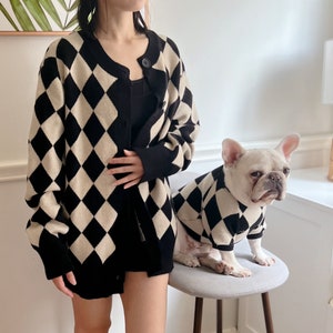 Pet and Owner and Family Matching Sweater Cardigan Set, Black Diamond ...